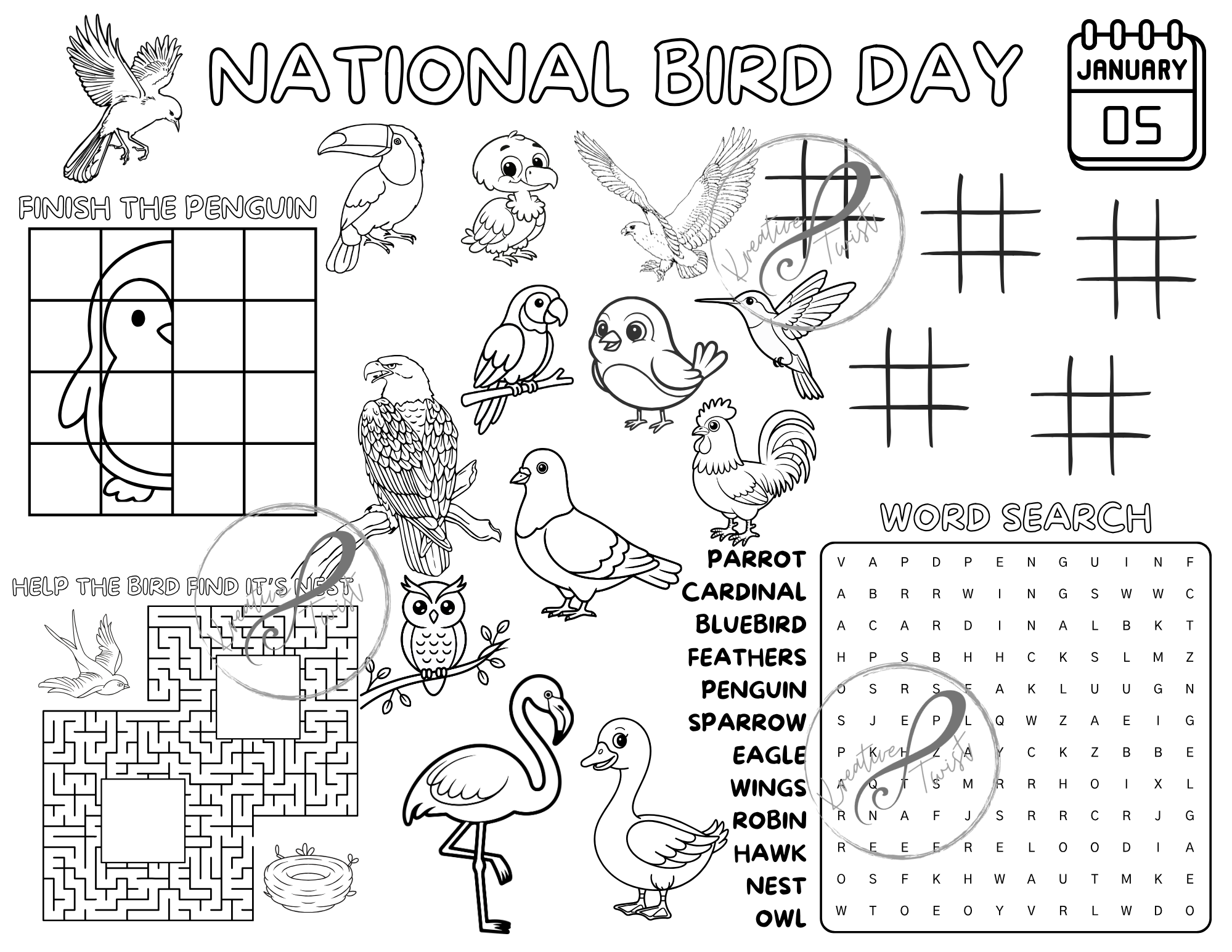 January Activity Coloring Pages – Kreative Twist LLC
